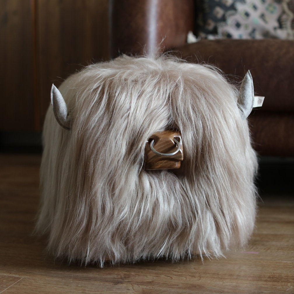 Highland Bull Footstool - Buff – Fur Traders